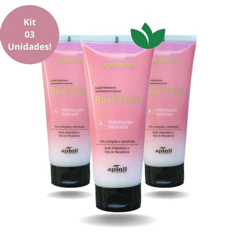 KIT 3 Creme Hidratante Corporal ROSÊ MARIA Loção Apiderm 190g Apinil