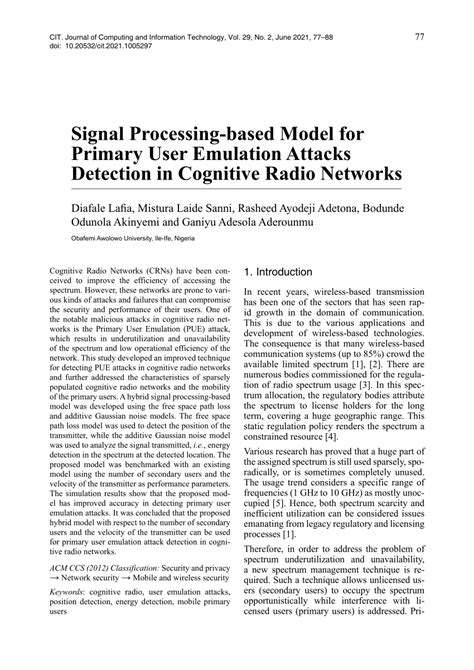 pdf signal processing based model for primary user emulation attacks detection in cognitive