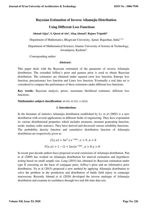 pdf bayesian estimation of inverse ailamujia distribution using different loss functions