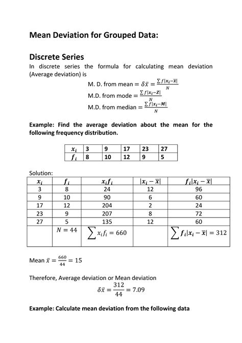 mean deviation for grouped data mean deviation for grouped data discrete series in discrete