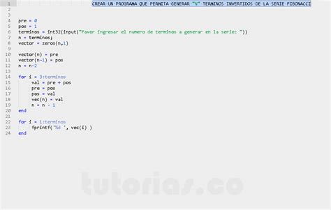 Arrays MatLab Serie Fibonacci Invertida Tutorias Co
