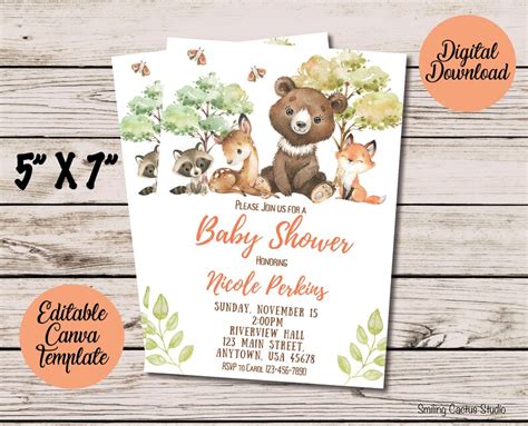 EDITABLE Woodland Baby Shower Invitation Printable File Etsy