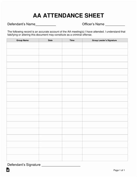 Free Printable Aa Meeting Sign In Sheet