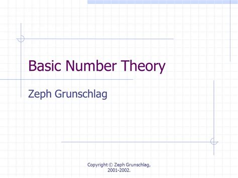 copyright © zeph grunschlag basic number theory zeph grunschlag ppt download