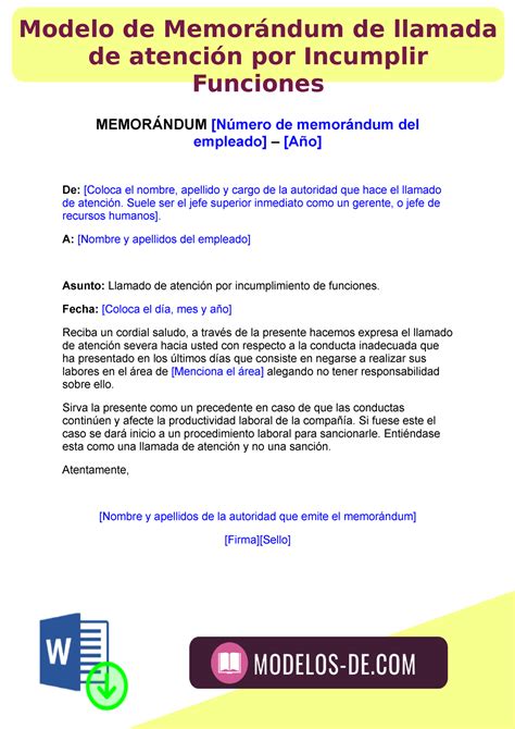 Modelo De Memorandum De Llamada De Atenci N Por Incumplimiento De