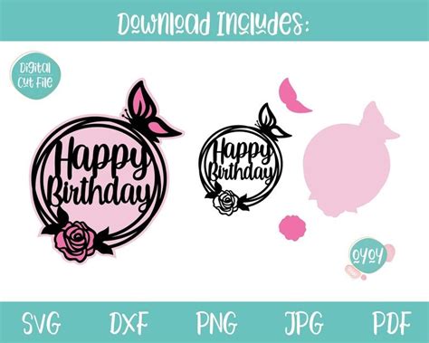 Topper de pastel de cumpleaños en capas SVG Topper de pastel de feliz