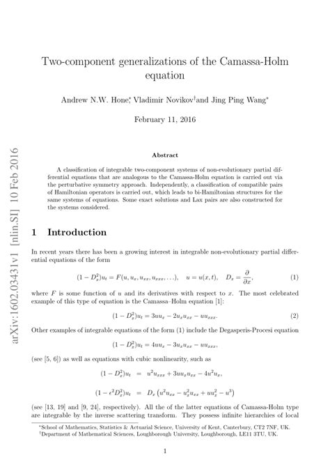 pdf two component generalizations of the camassa holm equation