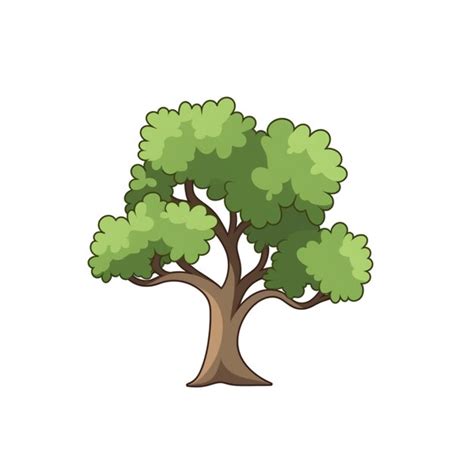 Un árbol de dibujos animados con hojas verdes y un tronco marrón ai