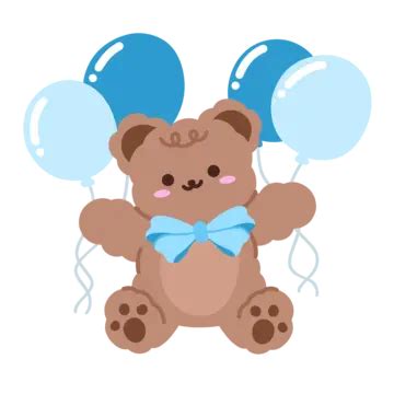 Oso Usa Cinta Azul Con Globo Linda Pegatina Coreana PNG Globo Llevar
