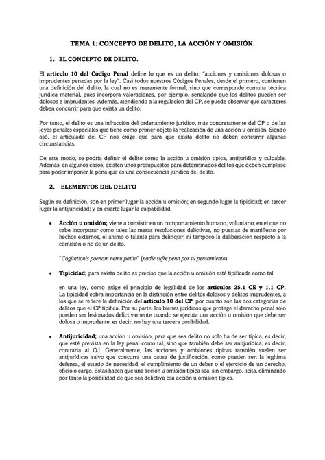 Tema 1 Derecho Penal II TEMA 1 CONCEPTO DE DELITO LA ACCIÓN Y