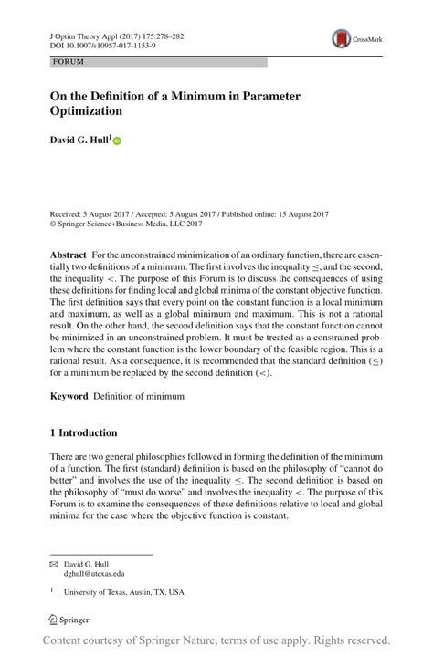 on the definition of a minimum in parameter optimization request pdf