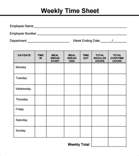 Printable Time Sheets Pdf