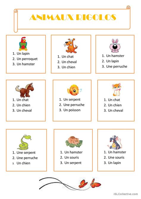 Animaux rigolos Français FLE fiches pedagogiques pdf doc