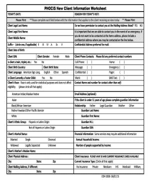 Fillable Online Ok ODH 303B PHOCIS New Client Information Worksheet