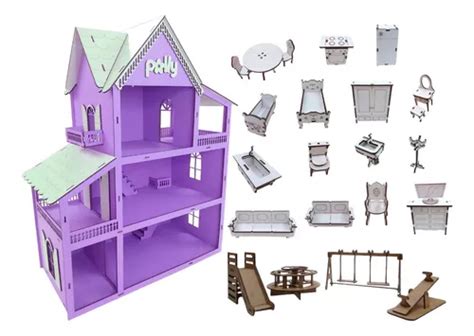 Casa De Boneca Infantil Em Mdf Pintado Parquinho Promoção MercadoLivre