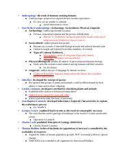 ANTH Exam 1 Study Guide Docx Anthropology The Study