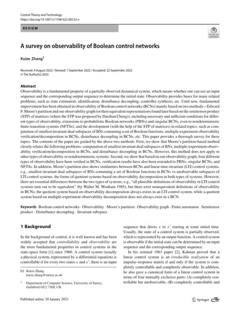 pdf a survey on observability of boolean control networks