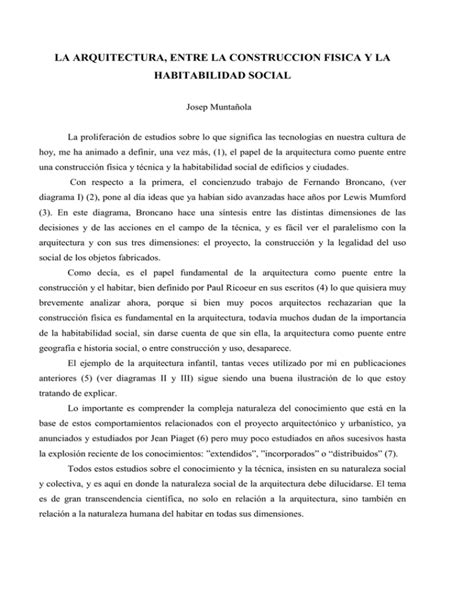 LA ARQUITECTURA ENTRE LA CONSTRUCCION FISICA Y LA HABITABILIDAD SOCIAL