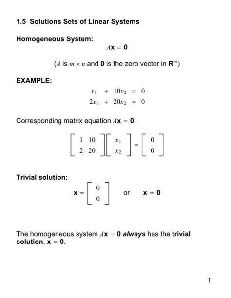 Solution Sets Of Linear Systems