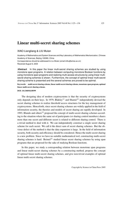 pdf linear multi secret sharing schemes