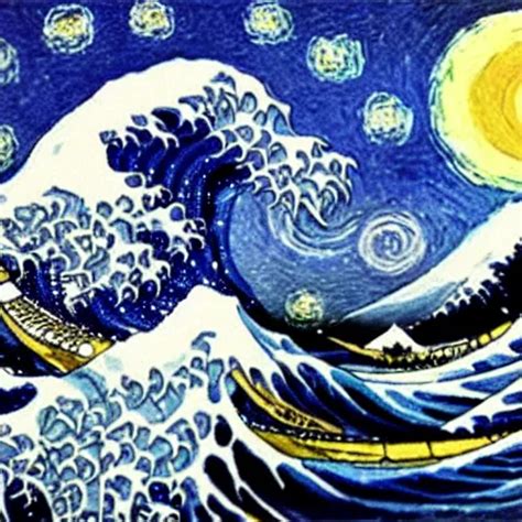 The Great Wave Of Kanagawa With Van Gogh Sky Stable Diffusion
