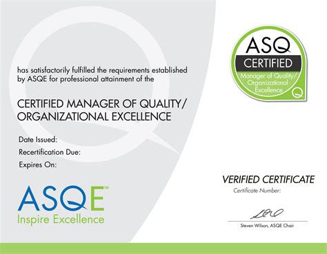 ASQ Certified Manager Of Quality Organizational Excellence Frank