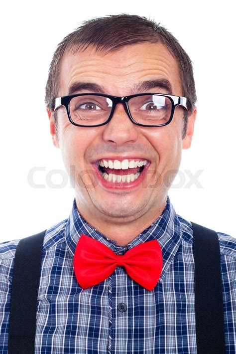 Lustige Nerd Mann Lachend Stock Bild Colourbox