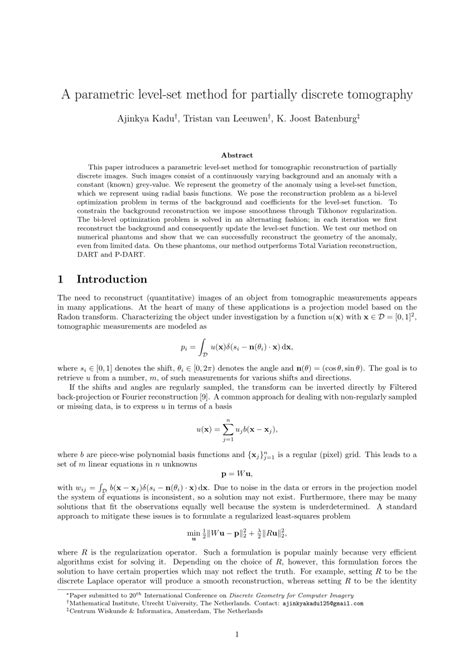 pdf a parametric level set method for partially discrete tomography