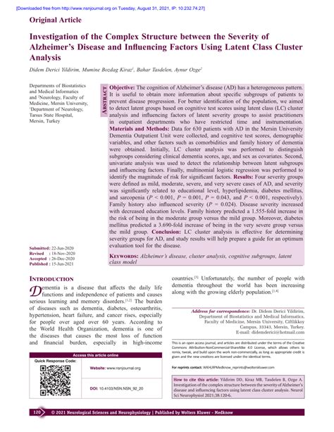 pdf investigation of the complex structure between the severity of alzheimer s disease and