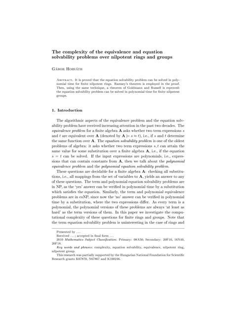 pdf the complexity of the equivalence and equation solvability problems over nilpotent rings