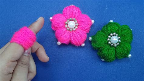 Amazing Woolen Flower Craft Idea Using Finger Easy Woolen Flower