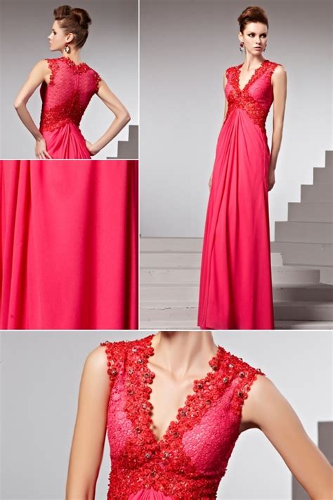 Robe Rouge Taille Empire Orn E De Bijoux Avec Col V Jmrouge Fr