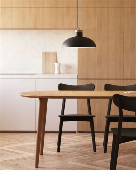 Mesa Nordica Redonda Extensible Roble Natural 160 260x100 Cm