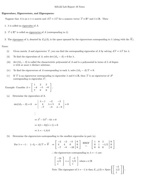 lab10notes ma122 lab report 10 notes eigenvalues eigenvectors and eigenspaces suppose that