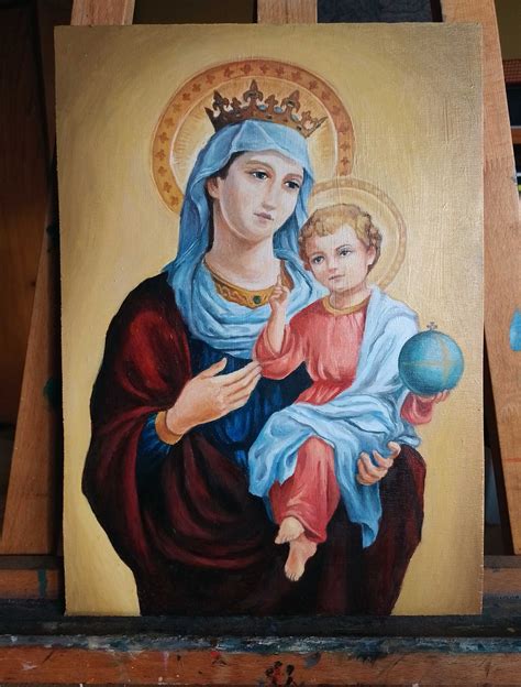 Obraz Matka Boska Madonna z dzieciątkiem olejny na desce Spytkowice