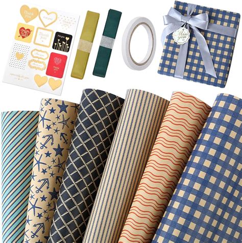 Disnace Carta Da Regalo Kraft 6 Fogli 50 X 70cm Uomo Carta Da