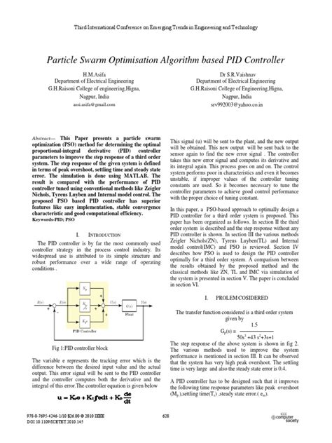 particle swarm optimisation algorithm based pid controller pdf control theory mathematical