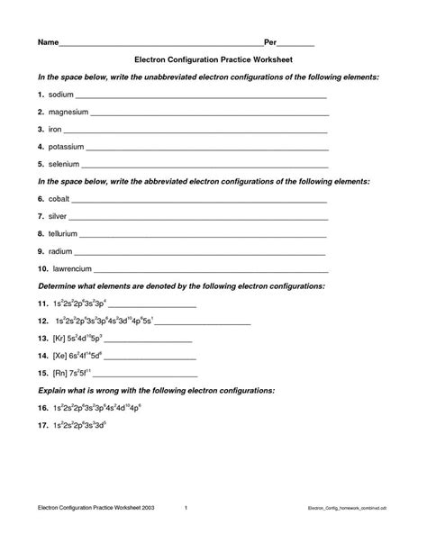 Master The Basics Electron Configuration Worksheet Answer Key And Practice