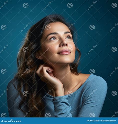 Thoughtful Woman Pondering Idea Vivid Blue Background Stock Illustration Illustration Of