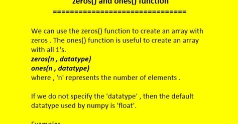 Data W Dash Creating Arrays In Python Using Zeros And Ones Function