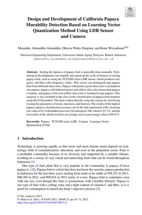 pdf design and development of california papaya murability detection based on learning vector