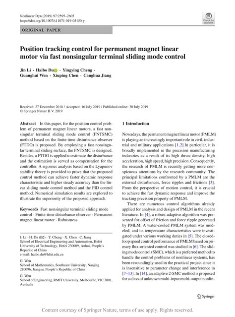 position tracking control for permanent magnet linear motor via fast nonsingular terminal