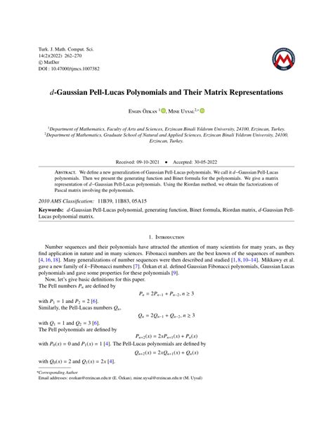 pdf d gaussian pell lucas polynomials and their matrix representations