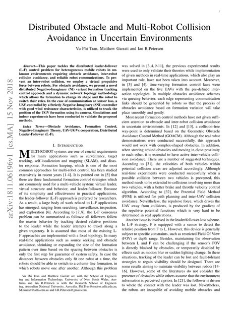 pdf distributed obstacle and multi robot collision avoidance in uncertain environments