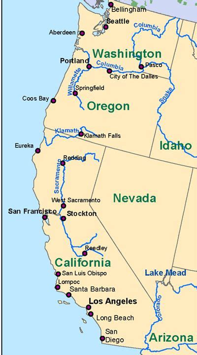 West Coast Usa Map With Cities Map