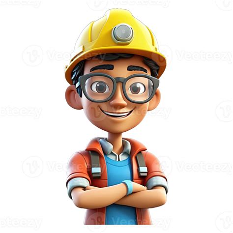 3d Karikatur Ingenieur Auf Transparent Hintergrund Generativ Ai