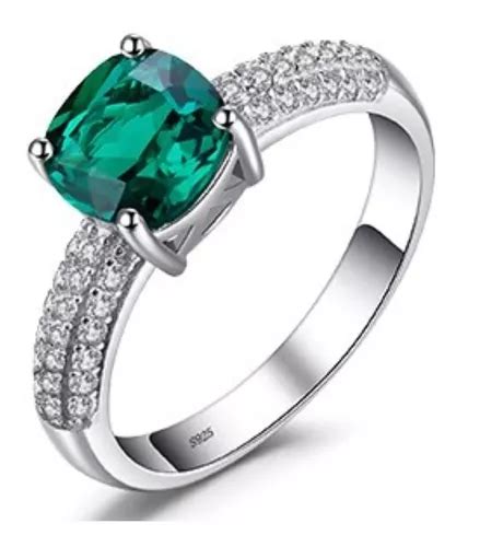 Anillo De Compromiso Esmeralda En Plata 925 Con Estuche Cuotas Sin