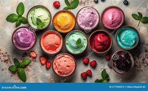 Assorted Of Scoops Of Ice Cream Colorful Set Of Ice Cream Stock