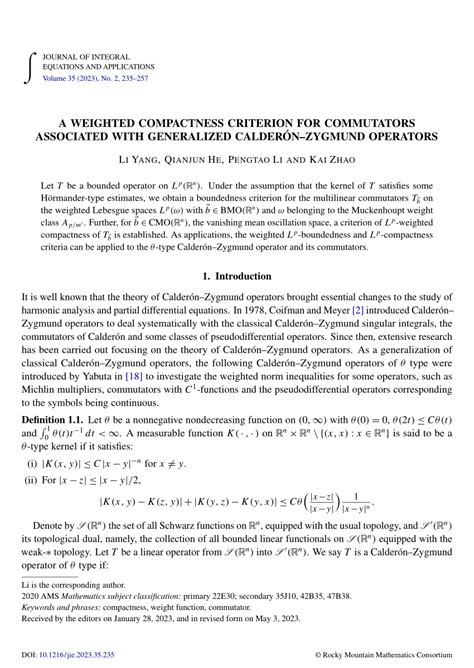 pdf a weighted compactness criterion for commutators associated with generalized calderÓn