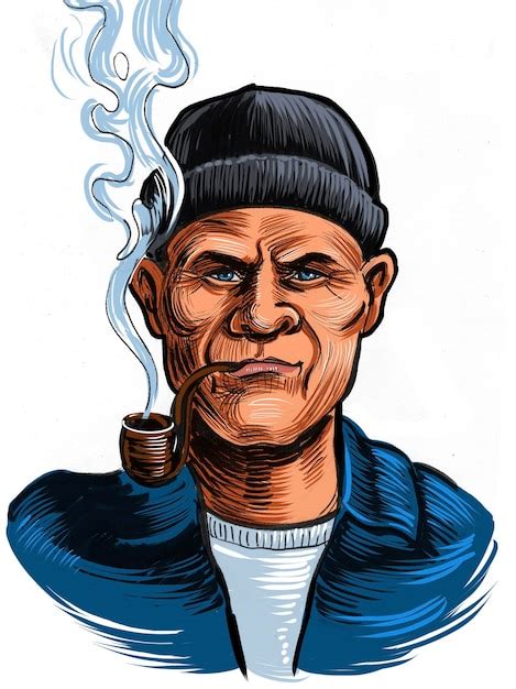 Personaje De Marinero Dibujado A Mano Con Tinta En Papel Y Coloreado A